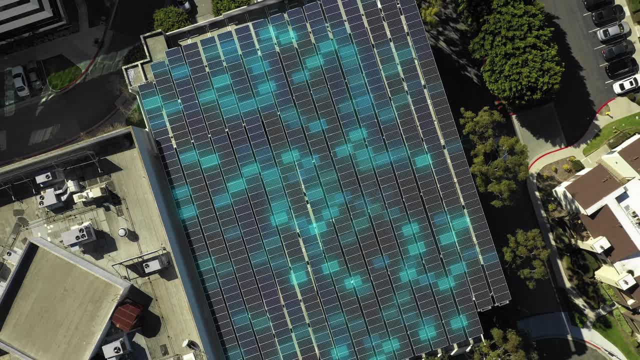 Solar panels of vfx, motion graphics, photovoltaic aerial rising up ...