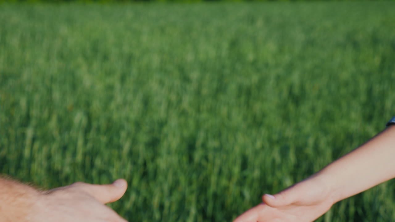 Premium stock video - A man farmer shakes hands with a woman against ...