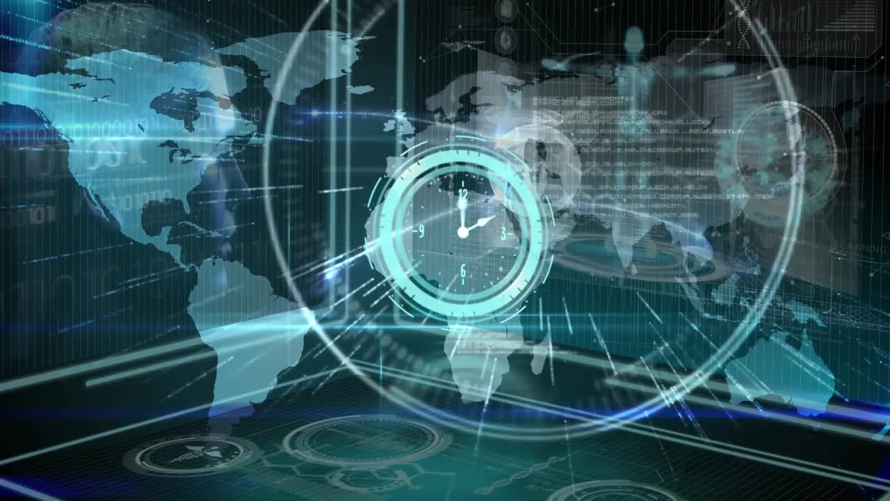 Premium stock video - Animation of moving clock on world map and ...