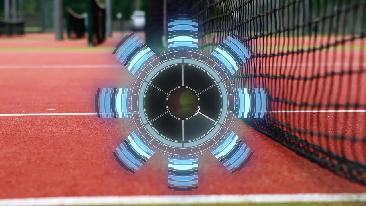 Premium stock video - Animation of scope scanning over tennis court