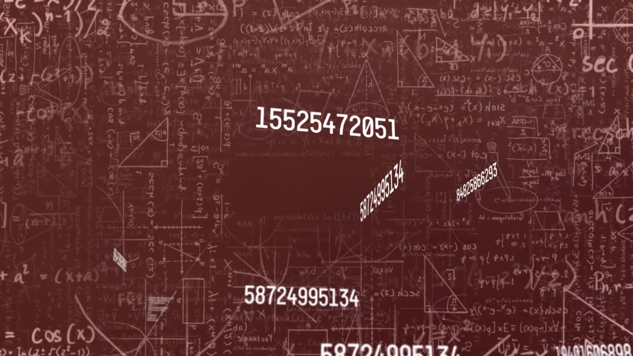 Digital Animation Of Multiple Changing Numbers Against Mathematical Equations And Diagrams ...