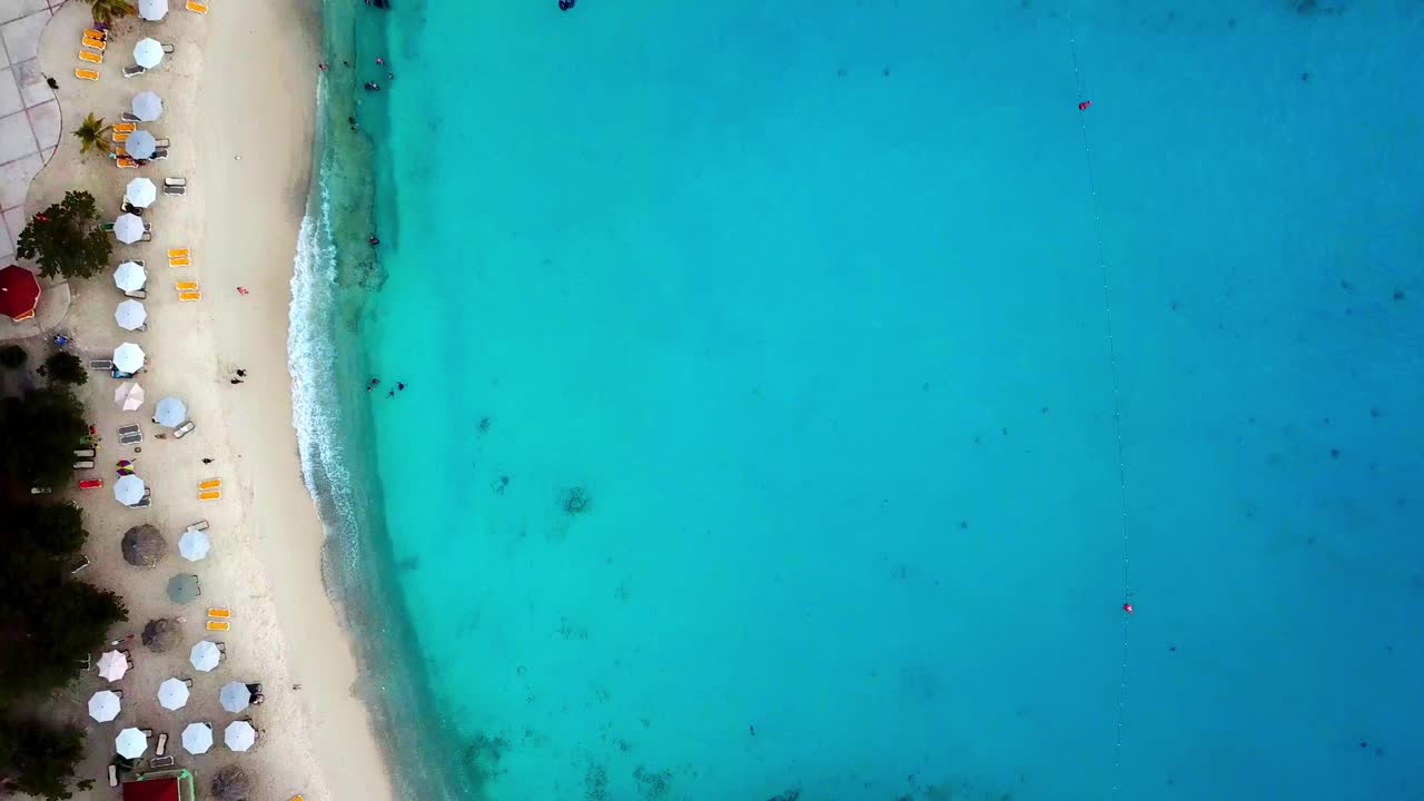 Overhead Dolly In Aerial View Of Grote Knip Beach, Curacao, Dutch ...