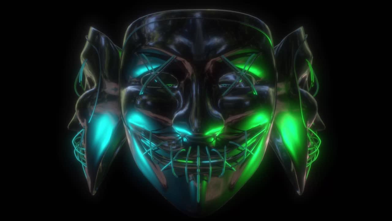 Animation Of Rotating Neon Mask, Spinning Silhouette Of Human Face With ...