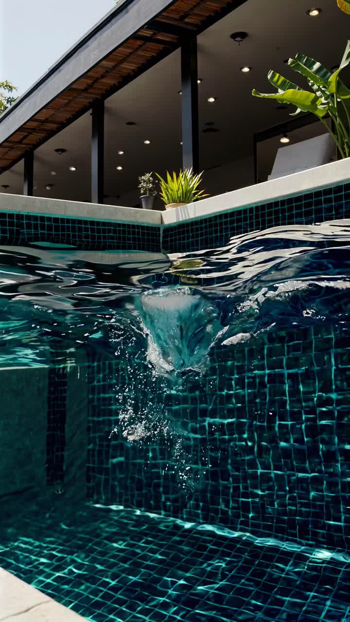 Underwater angle captures a splash in a modern pool, highlighting the ...