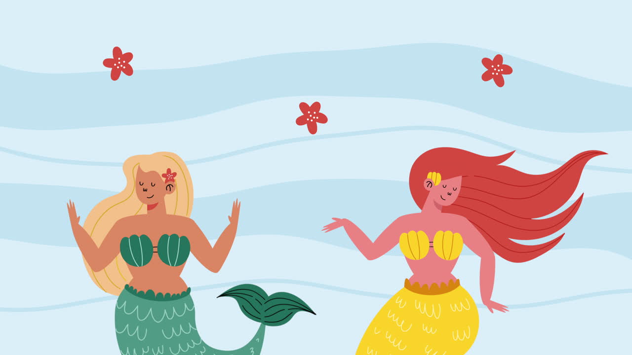 Two beautiful fairy tale mermaids swiming animation | Premium Stock ...