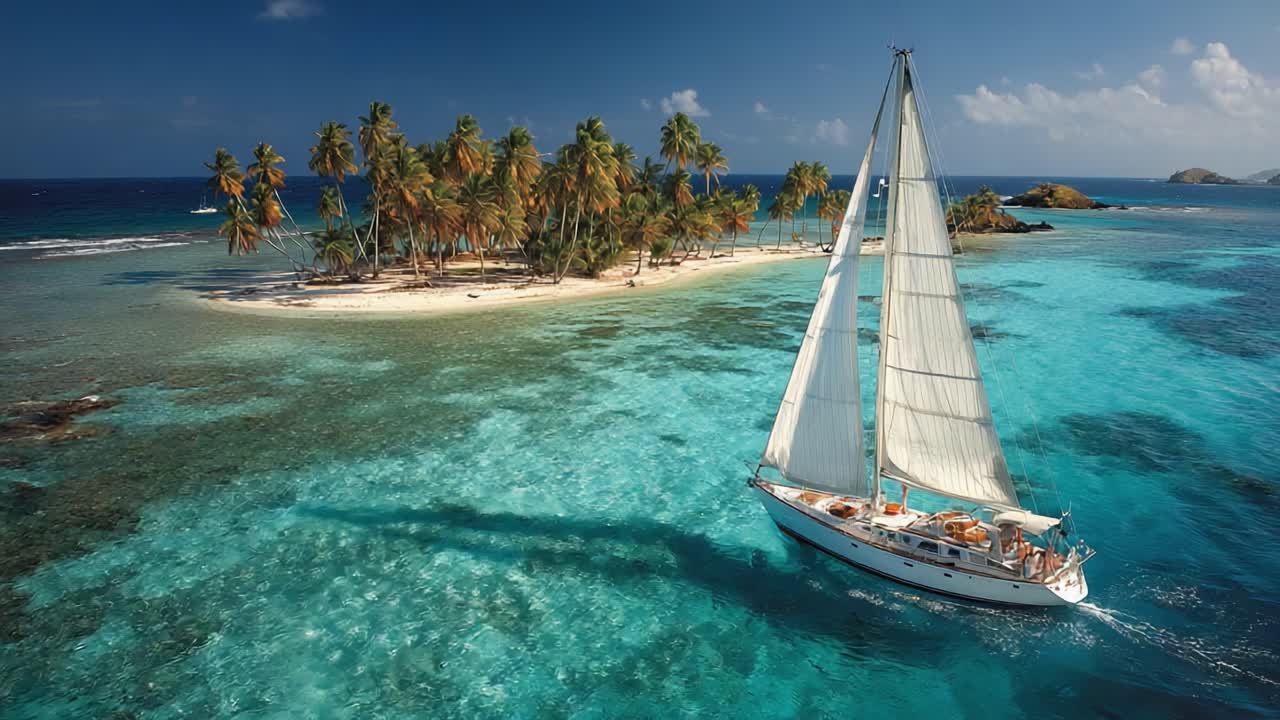 A picturesque scene of a sailboat gracefully navigating through ...