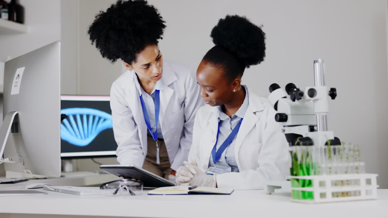 Premium stock video - Scientist microscope, teamwork