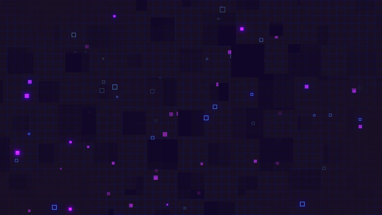 Premium stock video - Neon blue and purple digital pixels on monitor screen
