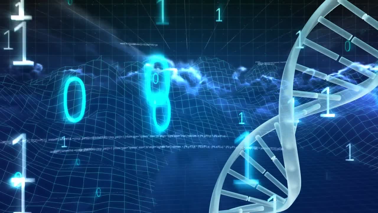 Premium stock video - Spinning dna against big data and binary codes on ...