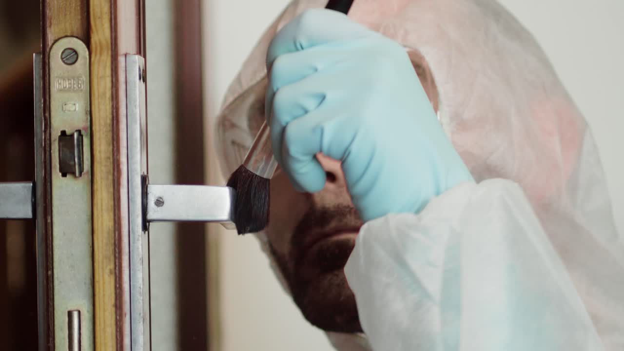 Premium stock video - Door handle with fingerprints, forensic analysis ...