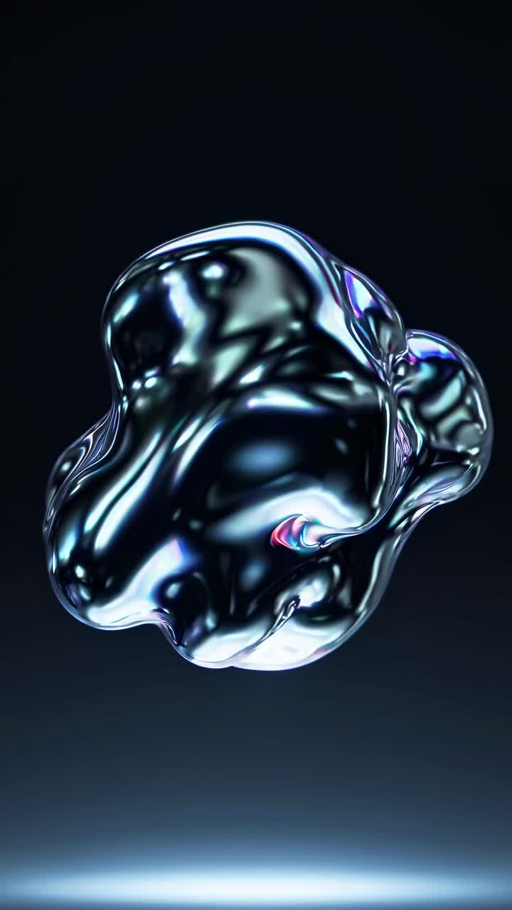 Futuristic 3D metallic blob with iridescent surface, captured from a ...