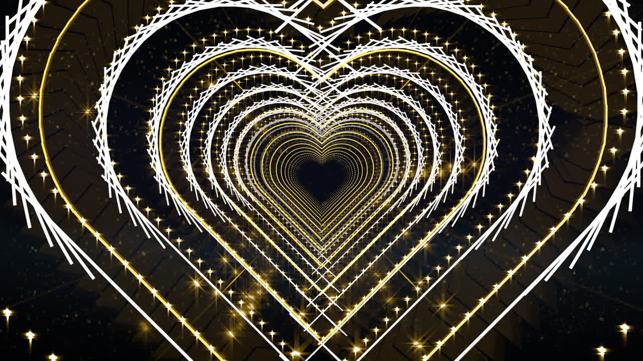 Golden background with design hearts in loop, stage video background ...
