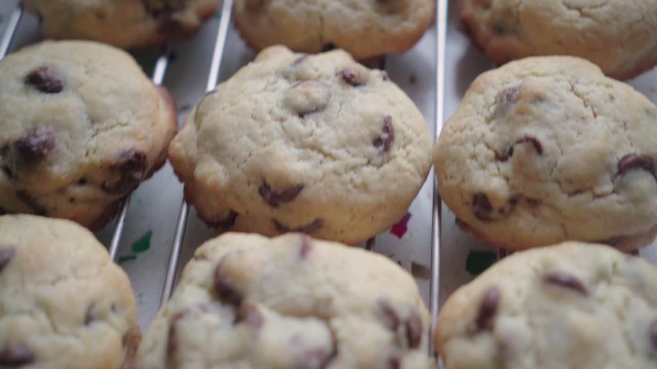 Premium stock video - Fresh chocolate chip cookies on cooling rack ...