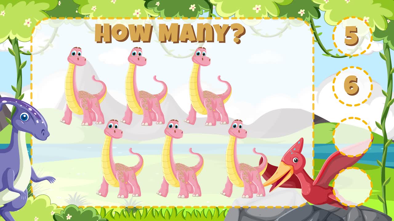 Interactive animation with dinosaurs teaching counting skills in a ...