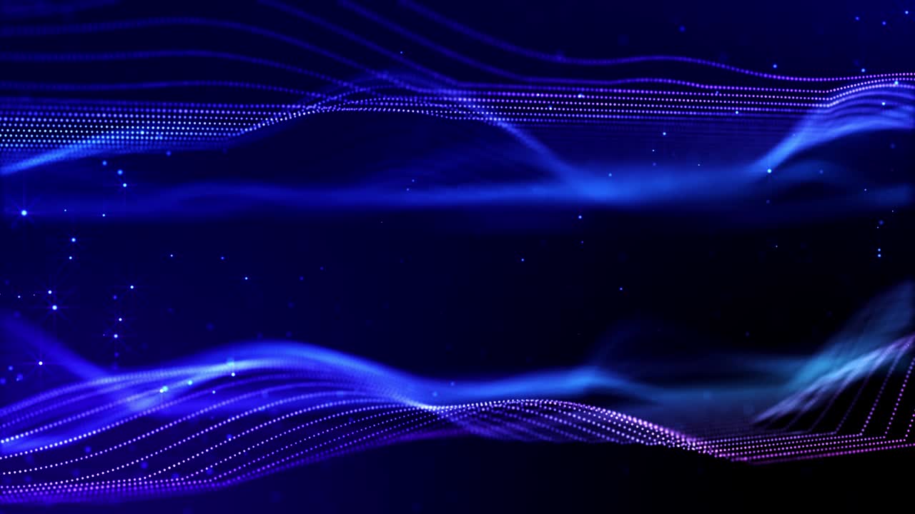 Glow blue particles form lines, surfaces, complex string structures in ...