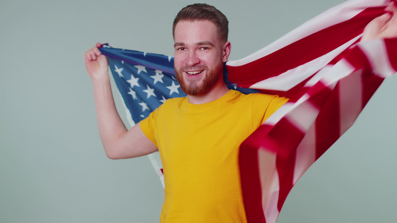 Man Waving, Wrapping In American USA Flag, Celebrating, Human Rights ...