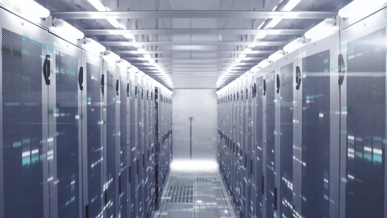 Data processing through data processing centre Premium Stock Video Footage