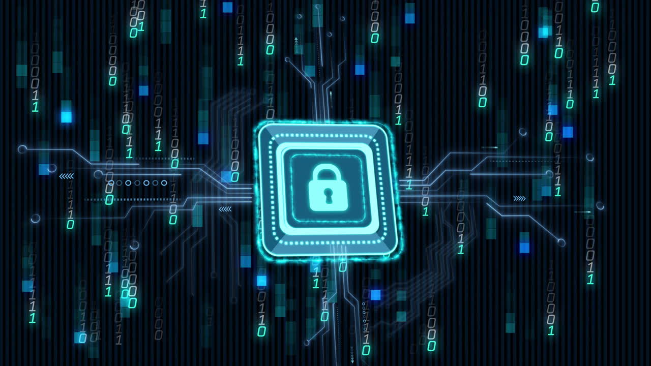 Premium Stock Video Animation Of Padlock Icon And Binary Coding Data Processing Over Black 