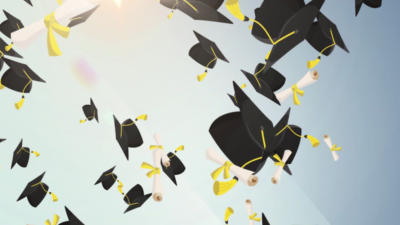 graduation caps and diplomas animation floating in air | freepik