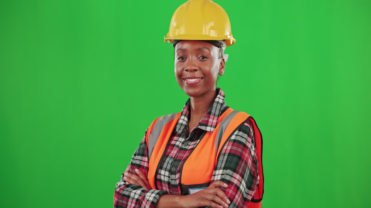 Premium stock video - Construction worker, green screen portrait