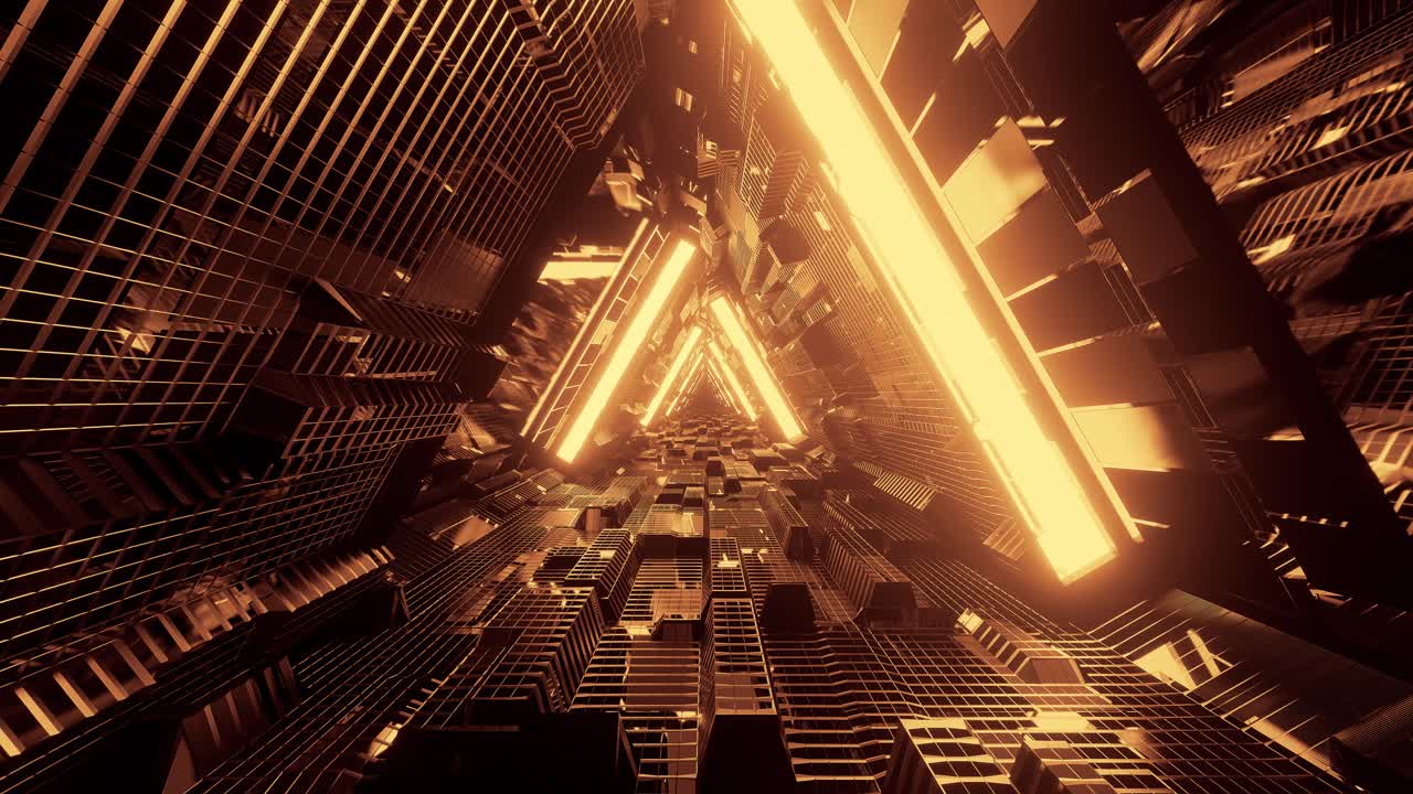 Computerized Motion Graphics Of Immersing Into Golden Color Triangular ...