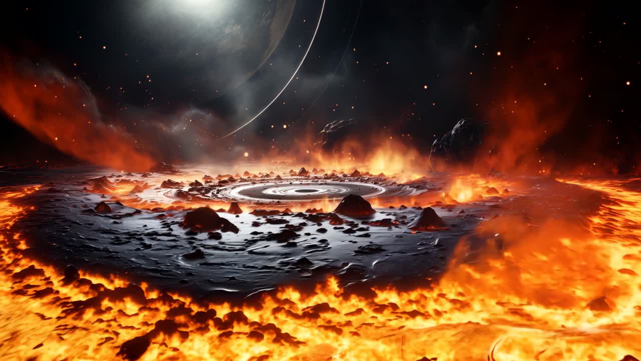 A vibrant cosmic scene with swirling lava and dusk planets | Premium ...