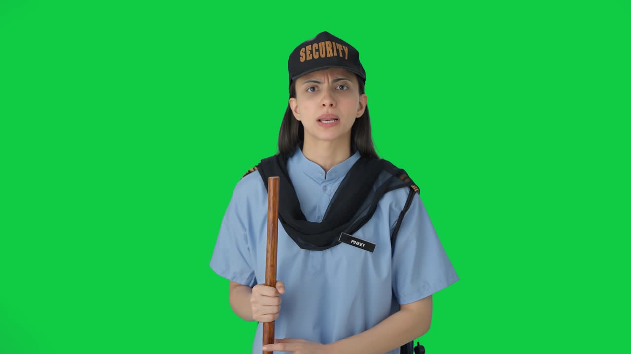Angry Indian Female Security Guard Arguing With Someone Green Screen ...