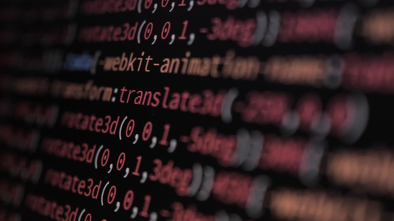 4K Close-up Shot Programming Tag Code On PC Monitor Scroll Down Free ...