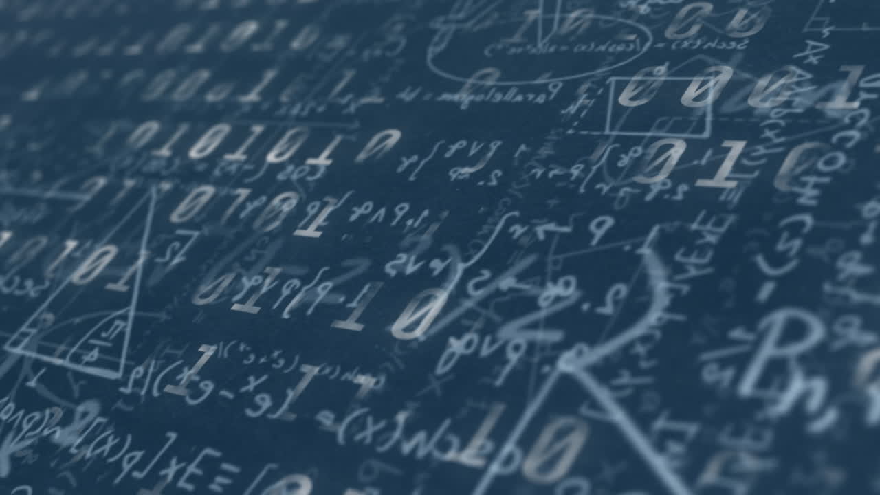 digital animation of binary coding data processing against mathematical ...