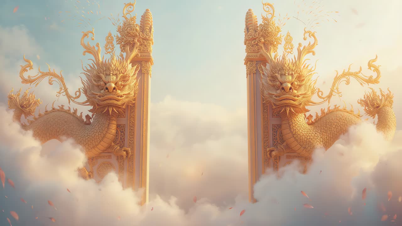 Golden Dragon Gate in the Clouds | Premium Stock Video Footage