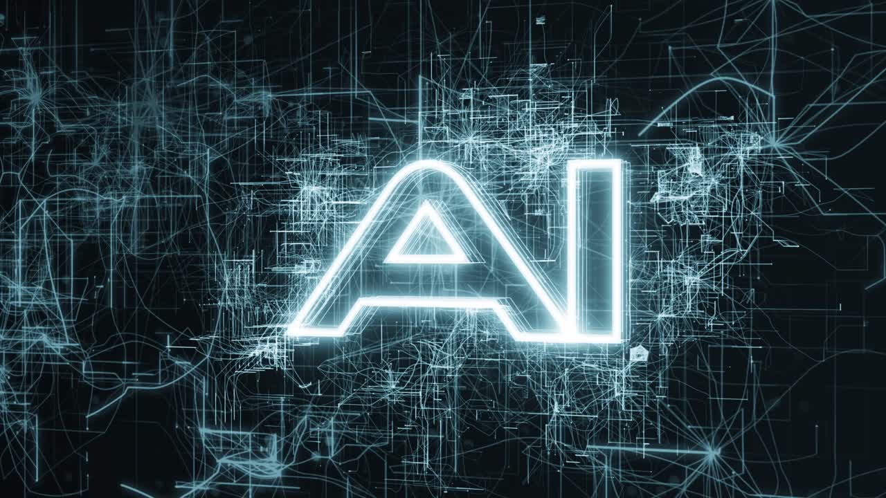 Animation of ai, artificial intelligence, text with circuit board like ...