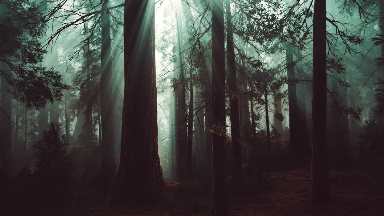 Marvelous scenery of the coniferous forest at the end of autumn ...