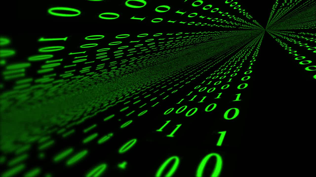 3D Animation Matrix Of Green Binary Numbers On Black Scrolling To ...