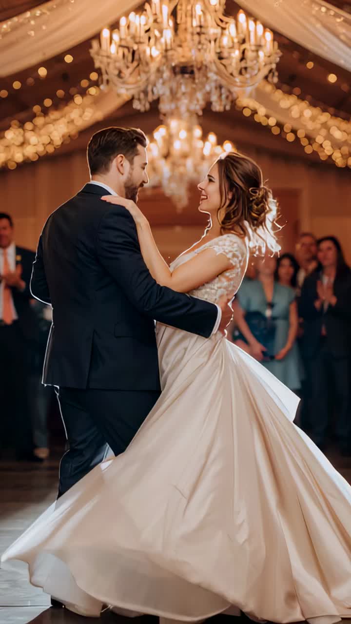 Vertical video: Dancing bride, groom turning after groom leading at ...