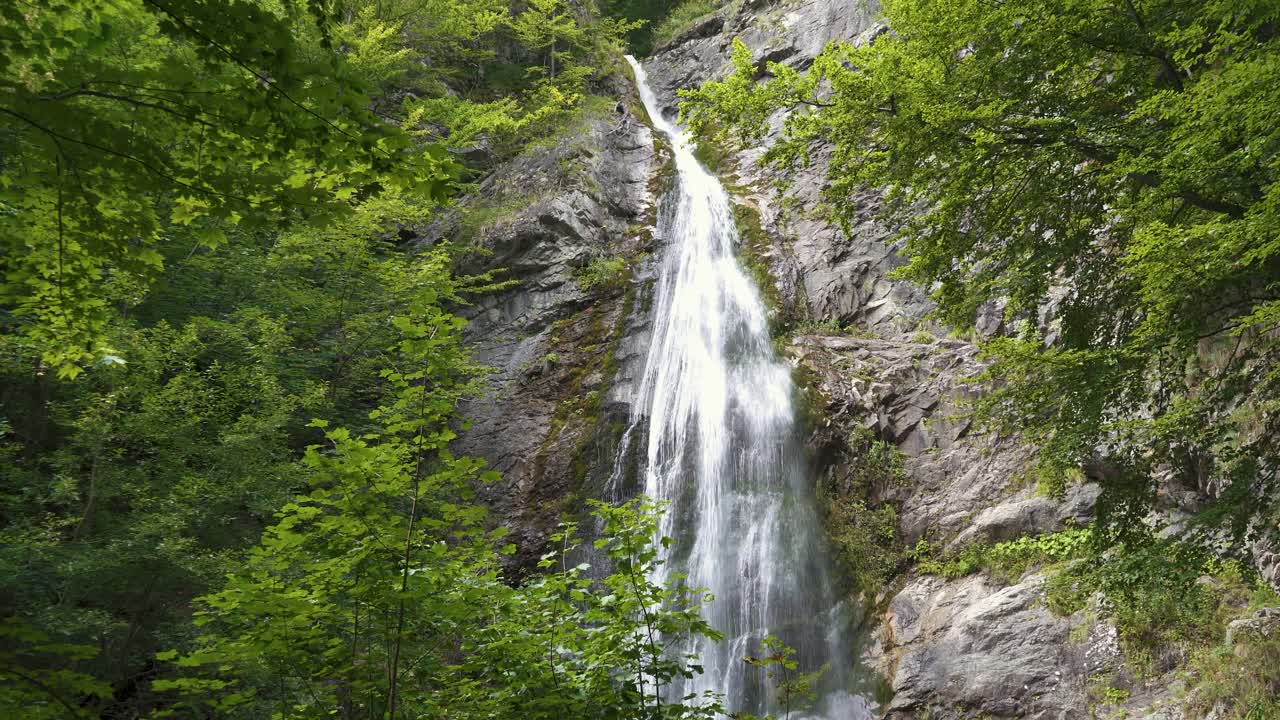Sutovsky waterfall cascading through lush forest in Mala Fatra National ...