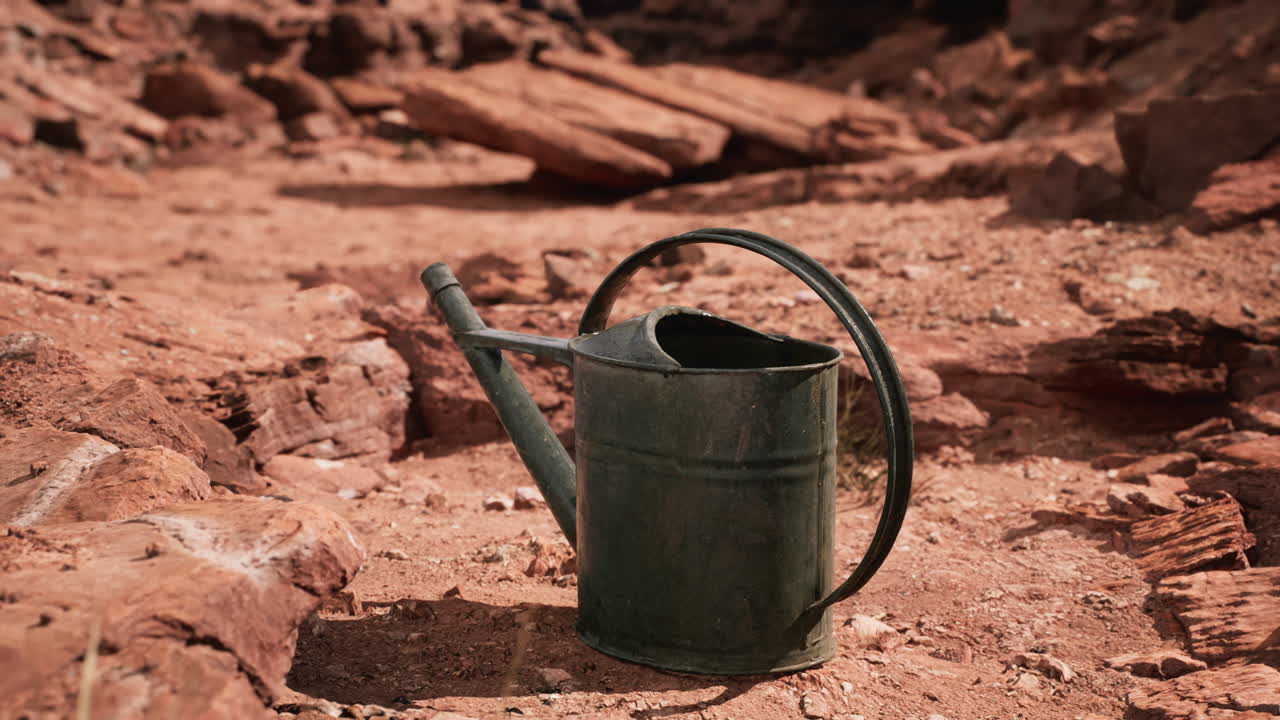 Premium stock video - Beverage can in sand and rocks desert