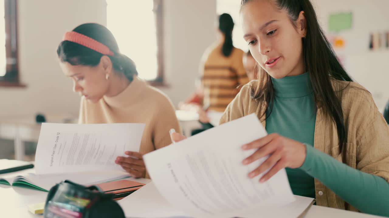 Premium stock video - Education, students and writing test in classroom