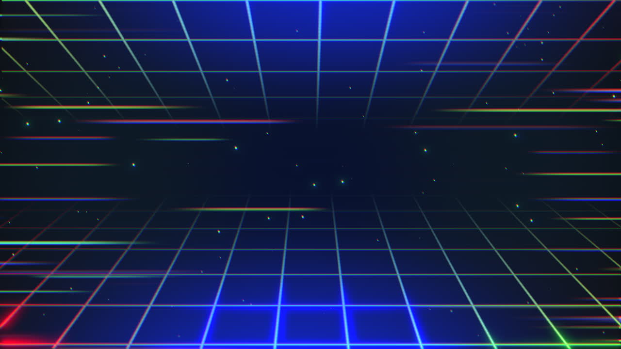 Neon Blue Grid Pattern With Colorful Lines In Dark Galaxy In 80s Style ...