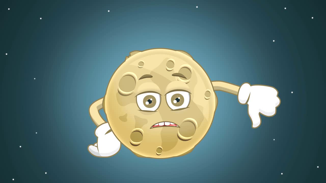Cartoon Cute Moon Dislike Thumb Down No with Face Animation with Alpha ...
