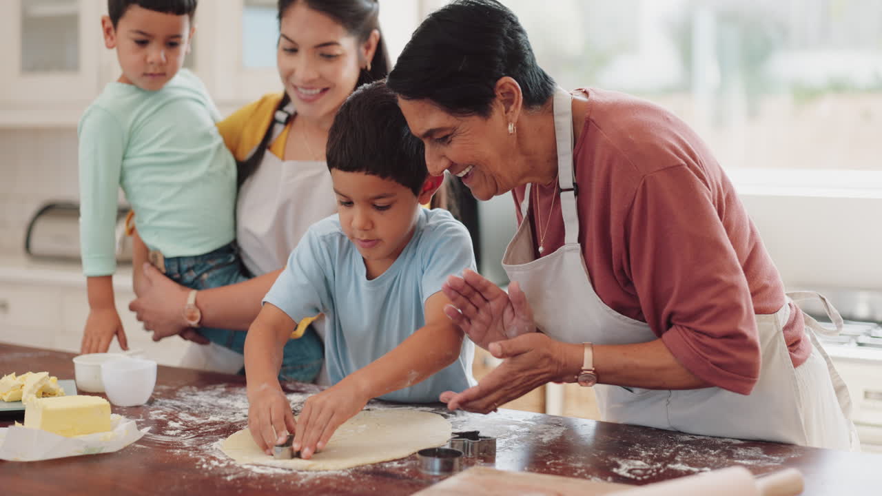 Premium stock video - Baking, family and kitchen teamwork with kids