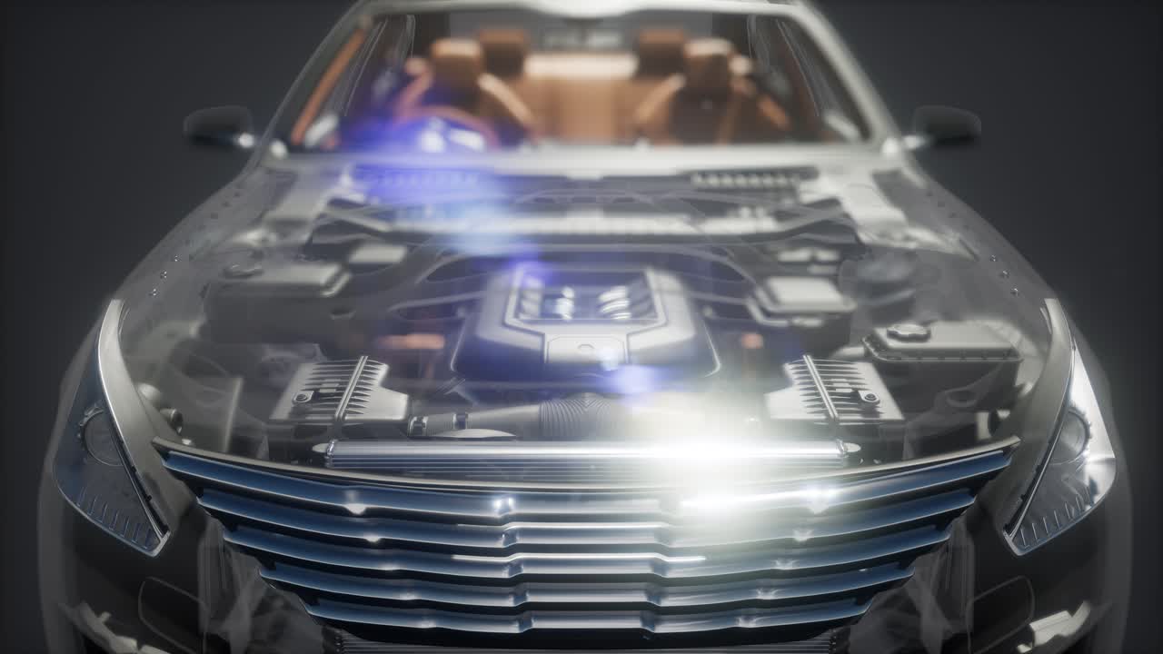 Free stock video - Engine and other parts visible in car