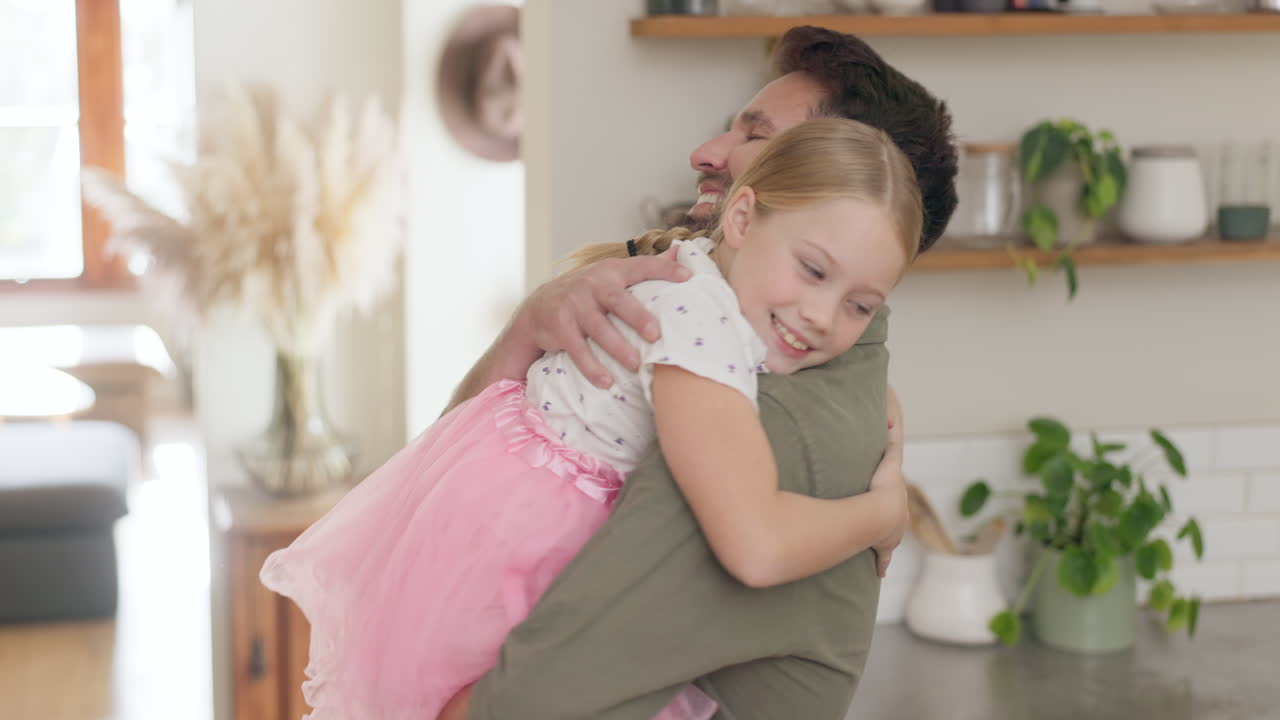 Premium stock video - Care, love and father hug child