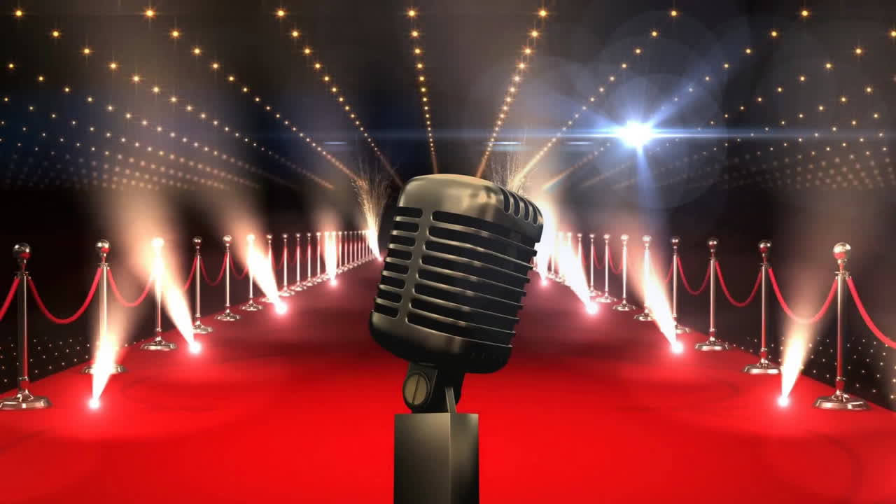 Premium stock video - Animation of microphone and spot lights over red ...