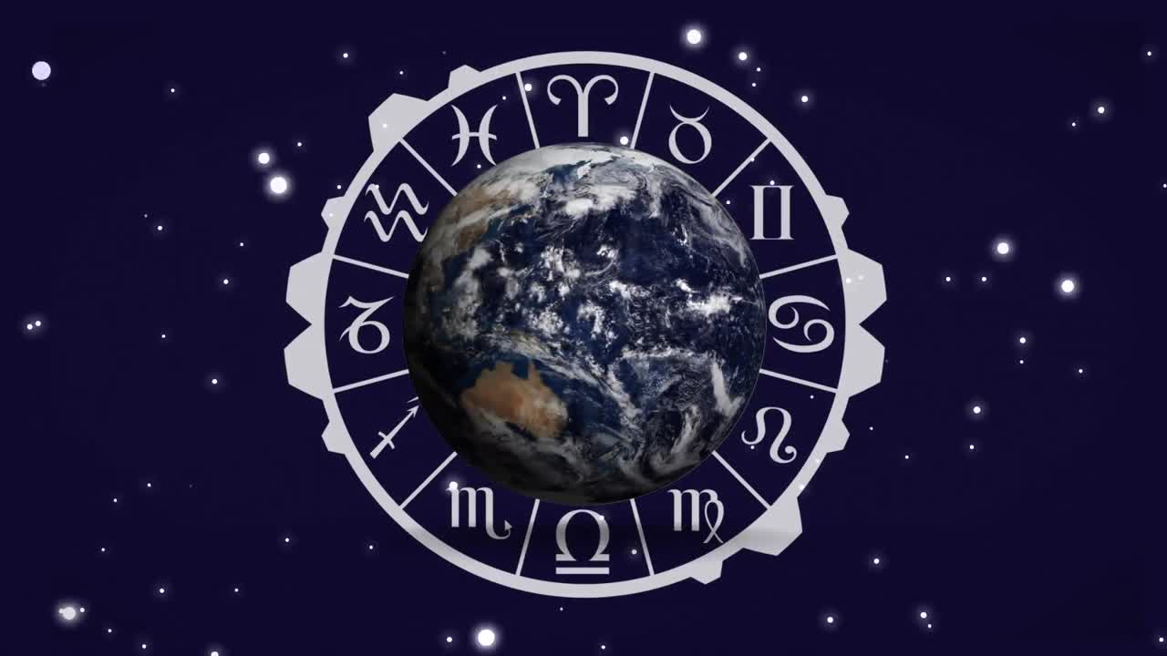 Premium stock video - Globe and zodiac sign chart