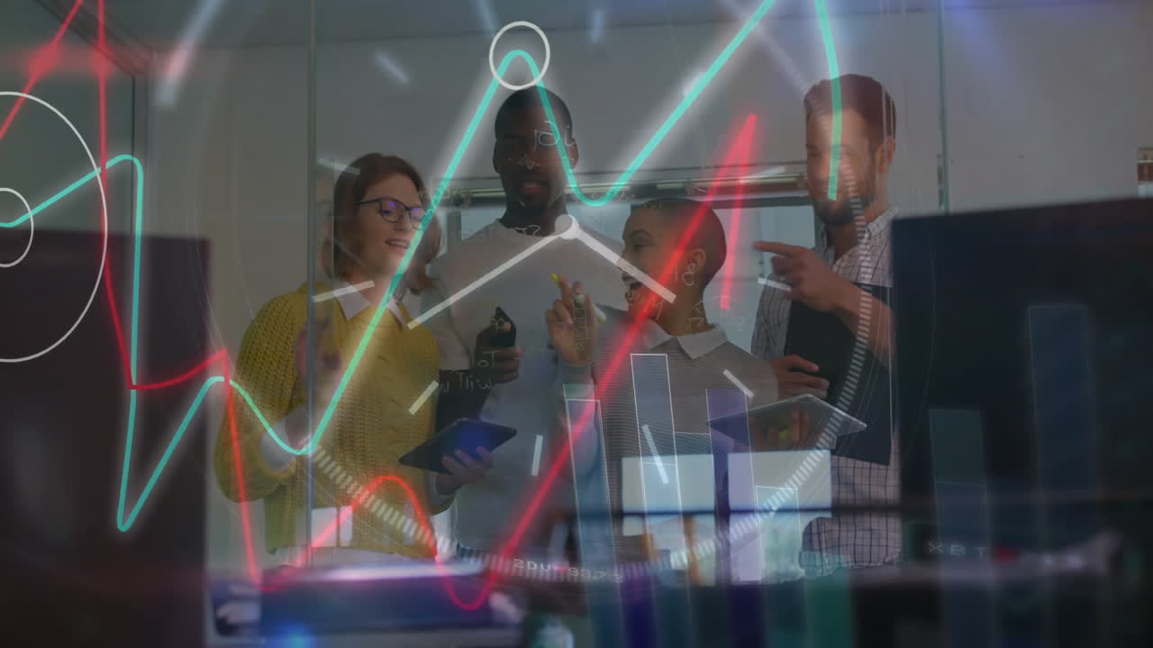 Premium stock video - Financial data analysis animation over diverse ...