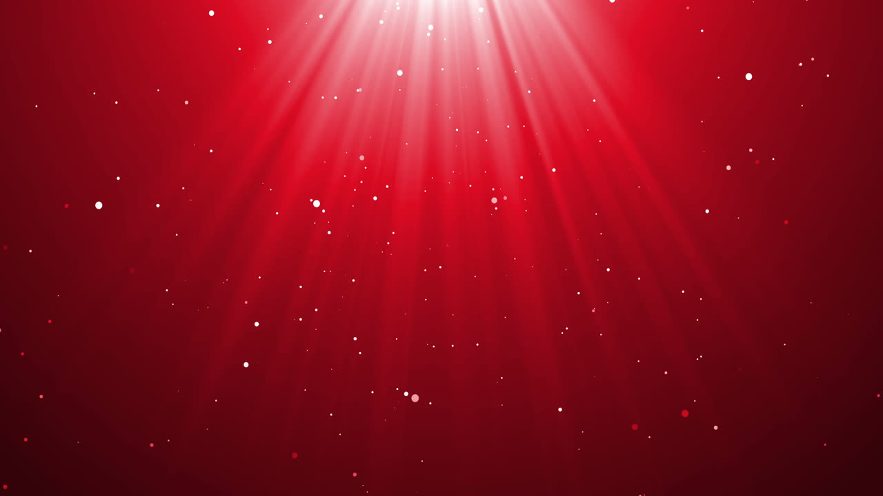 Animation of falling confetti and light rays over red background ...