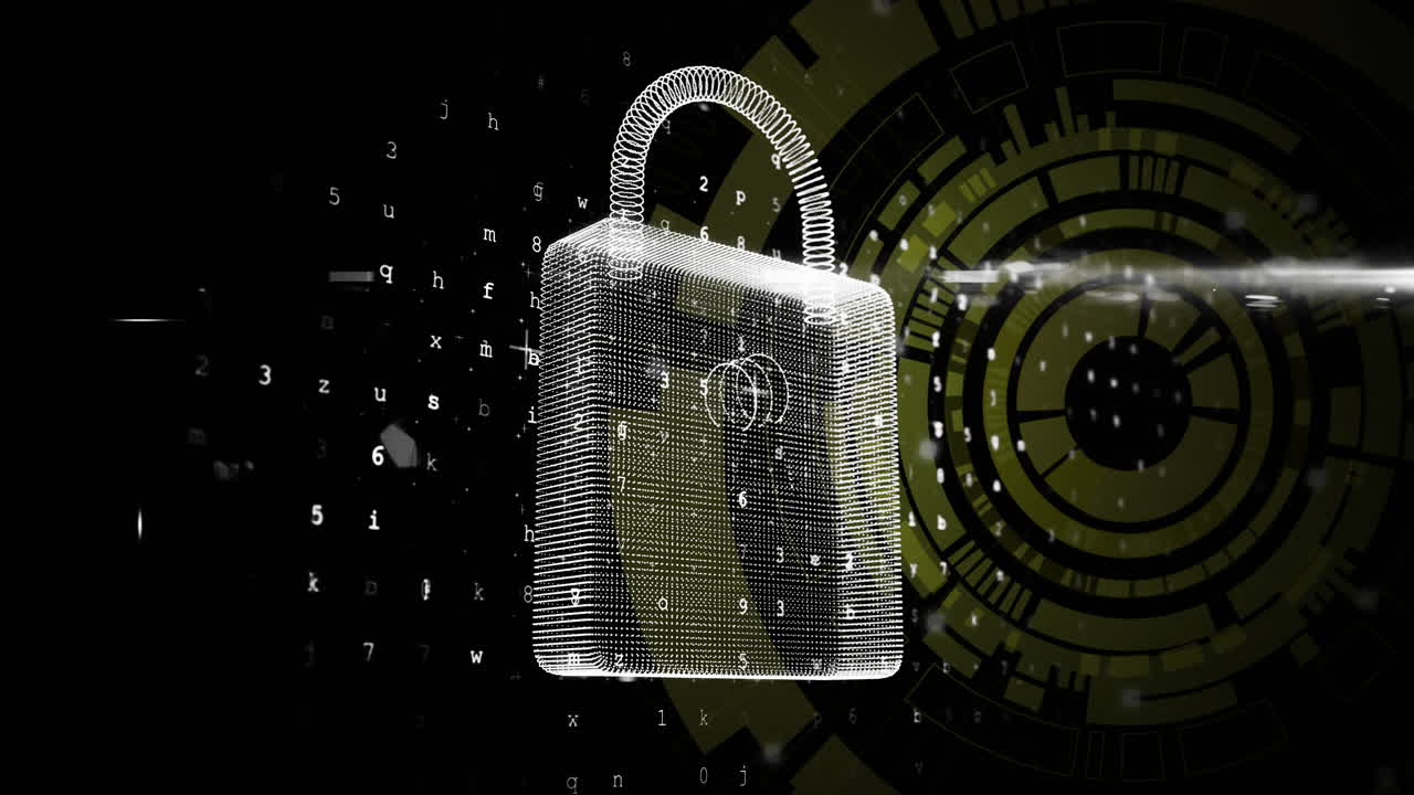 Animation of padlock over scopes scanning on dark background | Premium Stock Video Footage