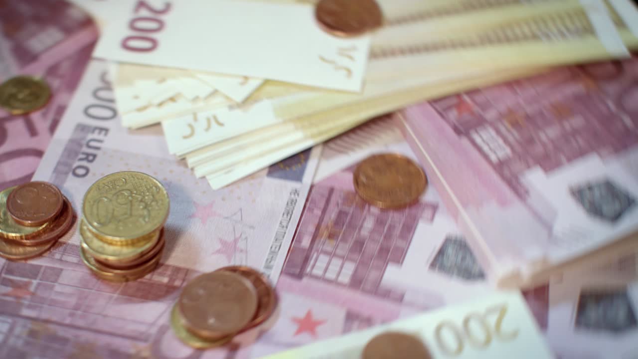 Rotating Euro Banknotes And Coins. Pile Of Euro Currency Free Stock ...