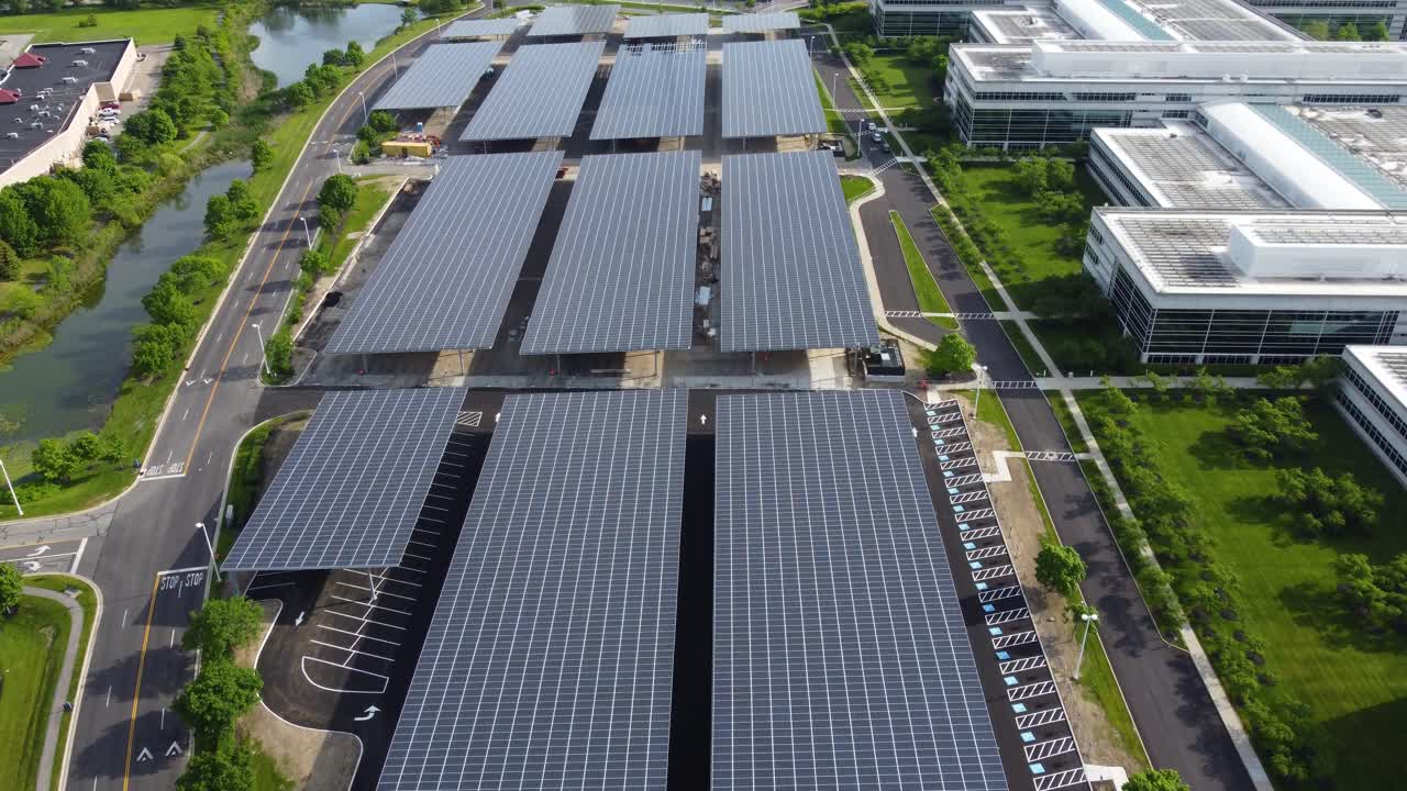 Solar Panels Installed In A Corporate Office Complex Parking Lot And ...