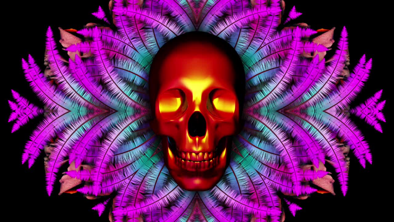 Animation Of Skull On Colorful Lightning Leafs Background, Suitable For ...